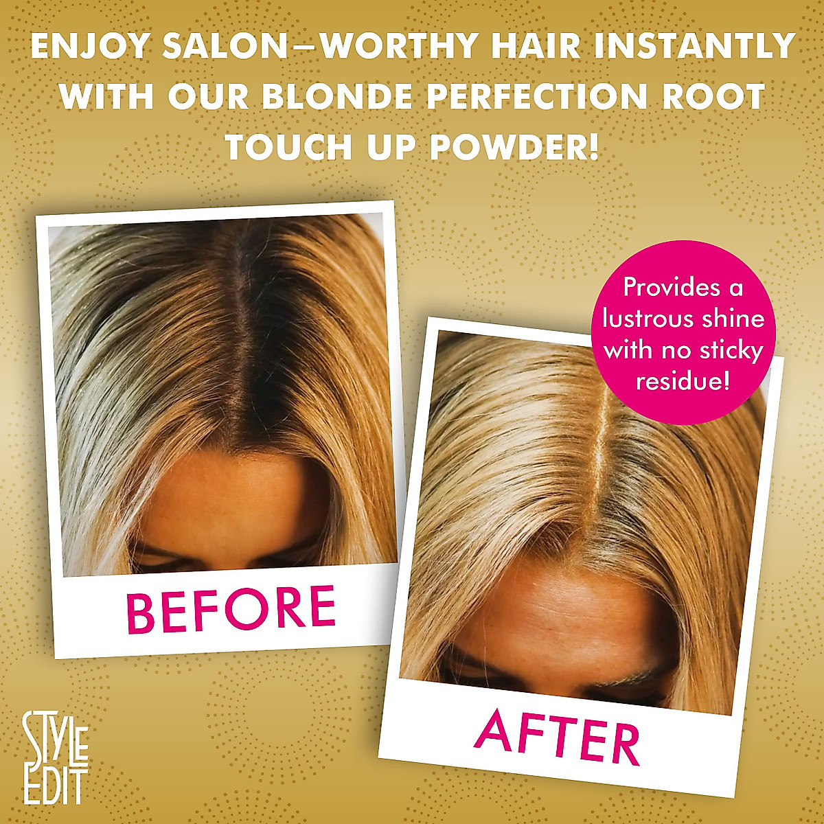 Style Edit Root Touch Up Powder | Temporary Color for Medium Blonde, Dark Roots, Highlights and Grays | Mineral-Infused Concealer for Thinning Hair and Hairline | 0.14 oz.