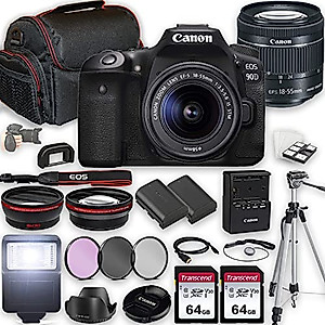 Canon EOS 90D DSLR Camera w/EF-S 18-55mm f/4-5.6 is STM Lens + 2X 64GB Memory + Case + Filters + Tripod + More (35pc Bundle)