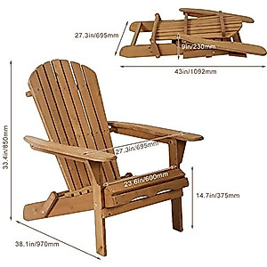HomeClever Folding Wooden Adirondack Chair Patio Chairs Lounger Weather Resistant Accent Furniture wArms Solid Heavy Duty Modern Lawn for Deck, Backyard, Garden Natural Set of 2