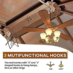 YOLENY 10'x12' Hardtop Gazebo, Outdoor Polycarbonate Roof Canopy, Aluminum Frame Permanent Pavilion with Curtains and Netting, Sunshade for Garden, Patio, Lawns