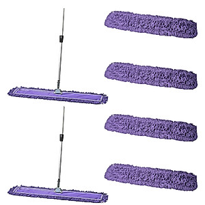Tidy Tools 36 Inch Purple Dust Mop with Extendable Handle and 36 Inch Purple Dust Mop Refill Bundle - 2 Mop Sets and 4 Refills