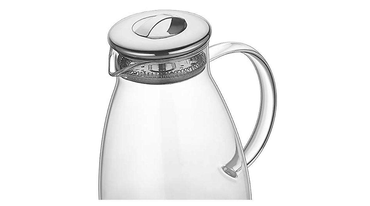 90 OZ Glass Pitcher with Stainless Steel Lid for Hot & Cold Beverages