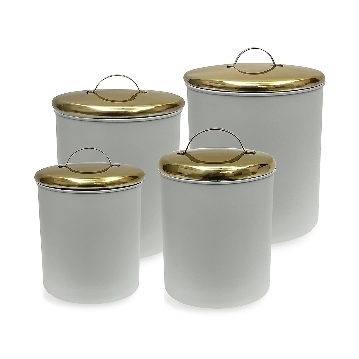 nu steel Set Of 4 Food storage Container Kitchen Canister White with gold finish lid.