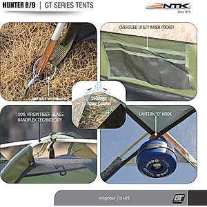 NTK Hunter GT 8 Person Tent | 10x12 Ft Outdoor Dome Woodland Camo Camping Tent | 100% Waterproof 2500mm, Easy Assembly, Durable Fabric Full Coverage Rainfly - Micro Mosquito Mesh