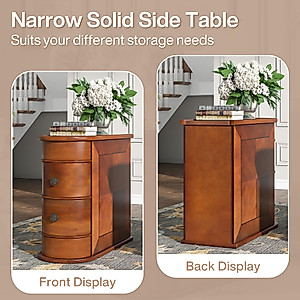 Tribesigns Solid Wood End Table, 2-Drawer Narrow Side Table Slim Chair Side Table, No Assembly Required, Finished Back, Walnut