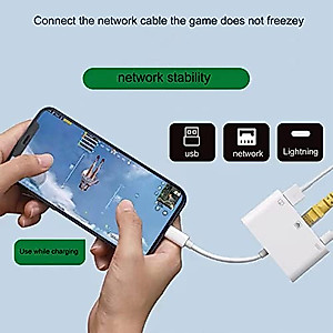Lightning to RJ45 Adapter, 3 in 1 RJ45 Ethernet LAN Network Adapter with USB Camera Adapter and Charge Port Compatible with iPhone/iPad/iPod, Plug and Play, Supports 100Mbps Ethernet Network