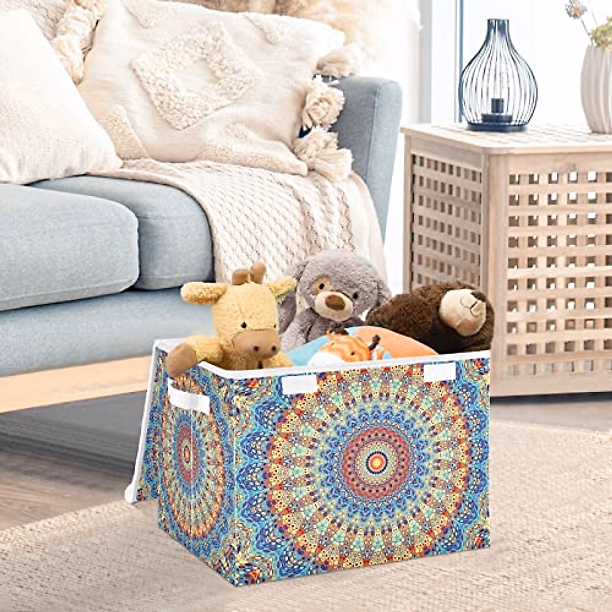 senya Large Storage Bins with Lids Large Closet Storage Bins Mandala Decorative, Foldable Fabric Storage Boxes with Handle for Home Bedroom Office(228vb9k)