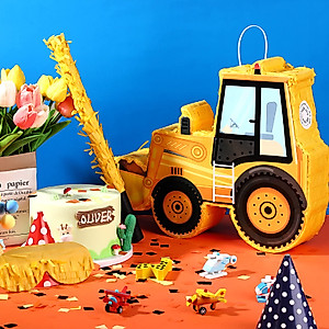Construction Dump Truck Piñata Construction Piñata with Blindfold and Bat Construction Party Supplies Tractor Excavator Piñata for Kids Construction Truck Birthday Decor(Bulldozer)