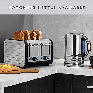 Dualit Design Series 4 Slice Toaster | Polished Stainless Steel with Black Trim | Extra-Wide Slots – Peek and Pop Function – Patented Perfect Toast Technology – Matching Kettle Available
