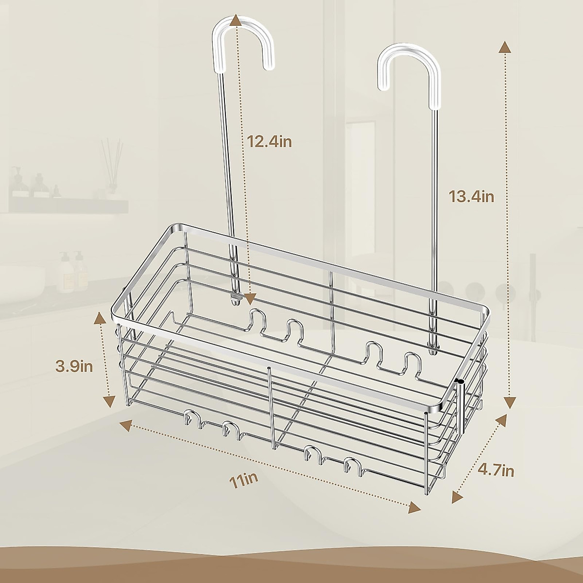 DELLAN Hanging Shower Organizer, Shower Rack with Hooks Over the Door, Bathroom Shower Caddy and Basket