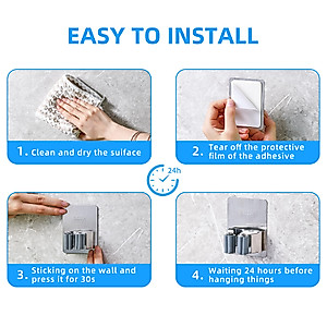 Cokshy 4 Pcs Stainless Steel Broom Holder, Heavy Duty Garden Tool Organizer Rack Rake, Square Rust Resistant Broom Holder Wall Mount for Kitchen Bathroom Closet Garden Garage - Gray