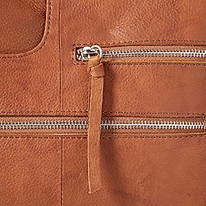 Bueno of California GAL Antique Leather Double Zip Shoulder Bag, Tan