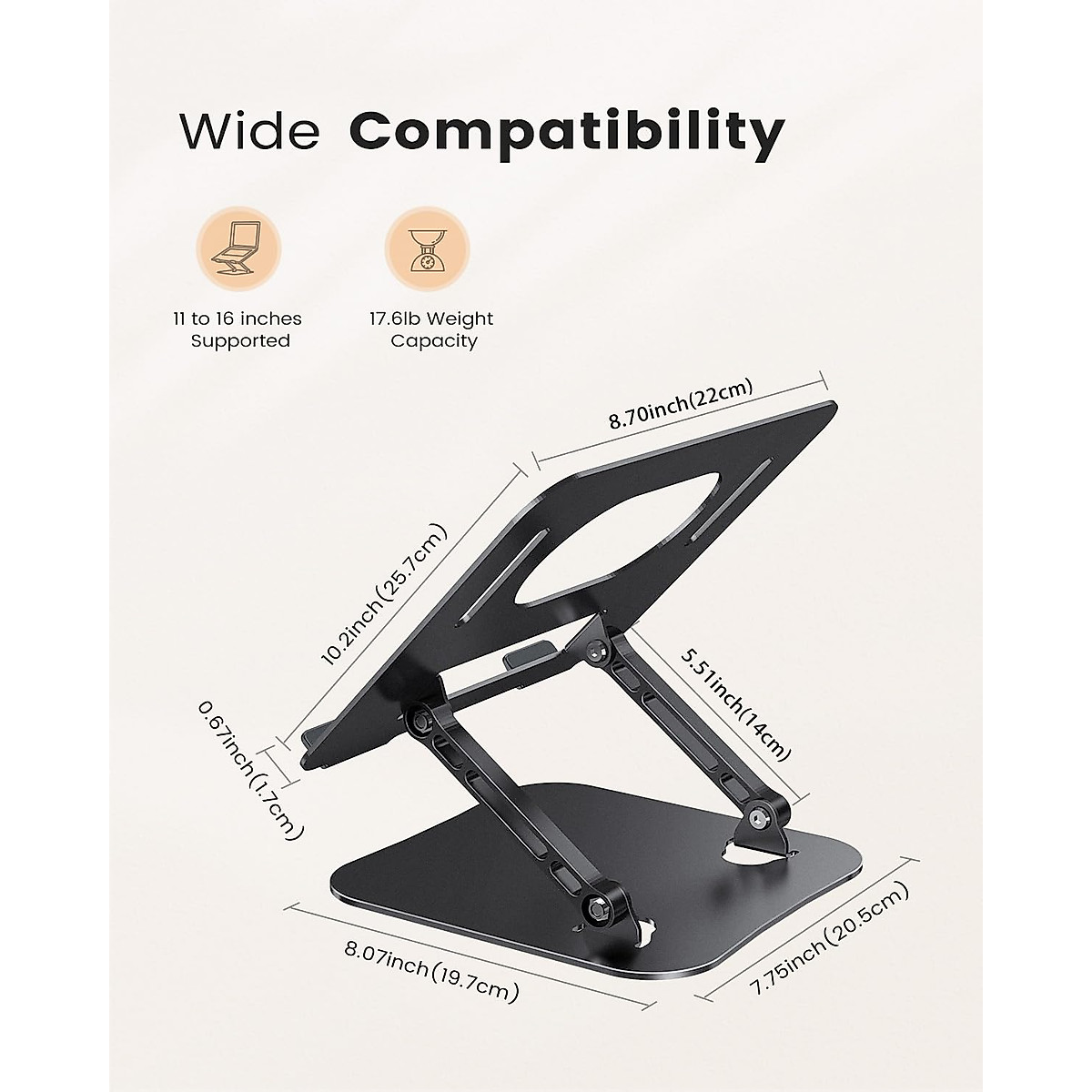 JOIOT Laptop Stand, Adjustable Laptop Stand for Desk, Aluminum Computer Stand Portable Laptop Riser, Foldable Laptop Holder for Mac HP ASUS Acer Surface ThinkPad Dell Lenovo