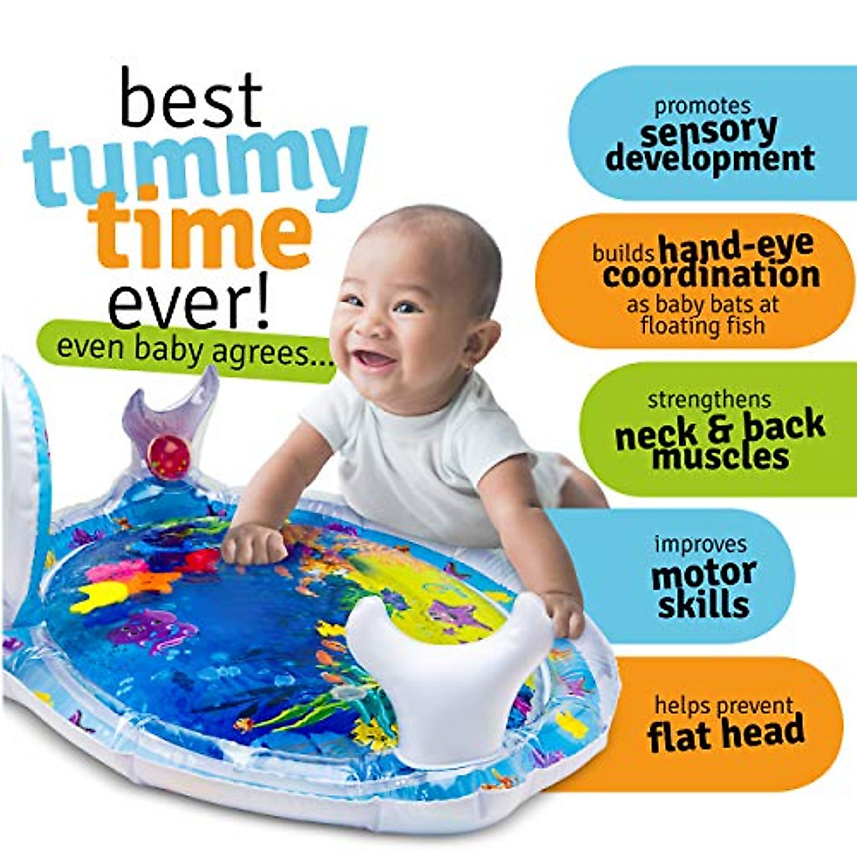 Splashin'kids Inflatable Tummy Time Premium Water mat with Mirror and rattles Infants Toddlers The Perfect Fun time Play Activity Center Your Baby's Stimulation Growth