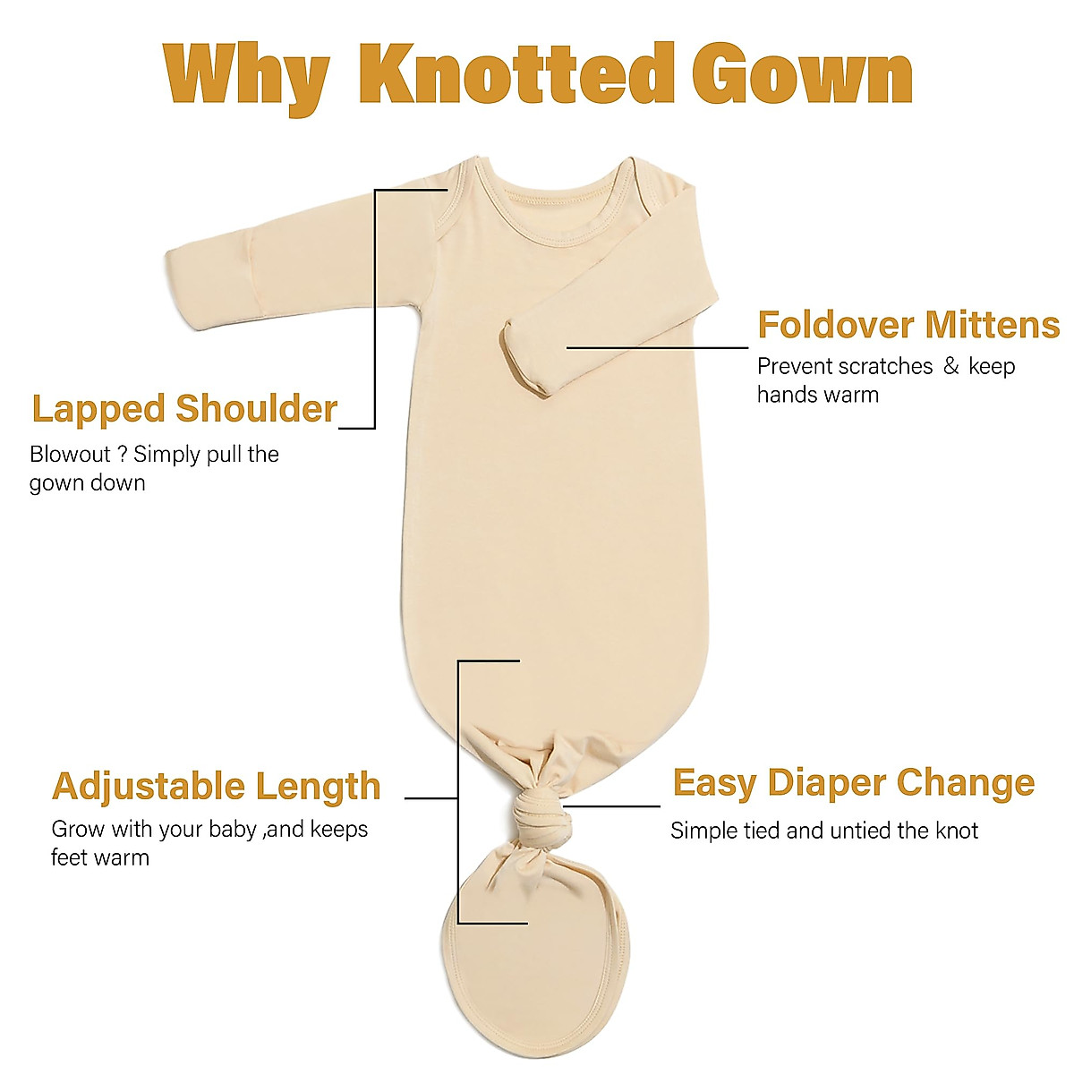 Baby Knotted Gown, Baby Knotted Gown for Newborn, Newborn Gown with Hat Set for Baby Boy Girl, Soft Baby Tie Gown, 0-3 M Light Pink