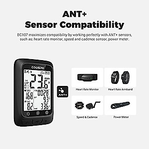 COOSPO GPS Cycling Computer BC107 & Bike Cadence/Speed Sensor BK467, Wireless Bike GPS Speedometer with 2.4 Inch Auto-Backlight Display, Bluetooth/ANT+ Bicycle Computer GPS Sync with Strava