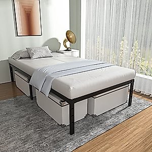 zizin Twin Bed Frame Platform Heavy Duty Metal Base with Storage,14 Inch Mattress Foundation Sturdy Steel Slat Support, Noise Free, No Need Box Spring, Black (Twin)