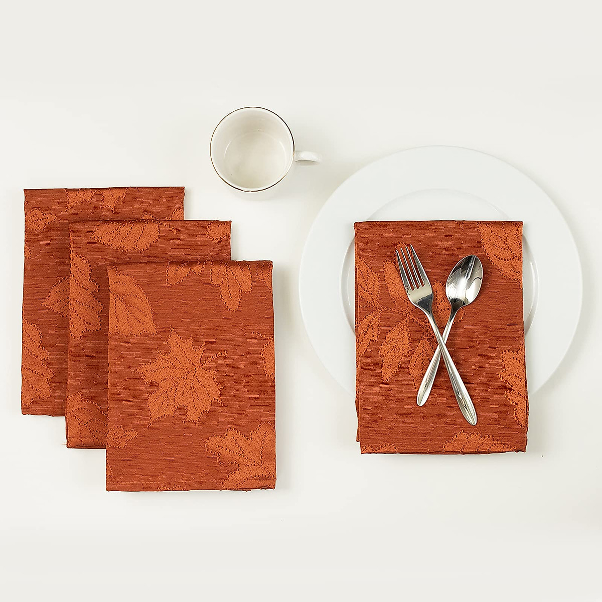 Benson Mills Harvest Legacy Damask Fabric Cloth Napkins for Fall, Harvest, and Thanksgiving Tablecloths (Rust/Burnt Orange, 18" X 18" Napkins Set of 4)