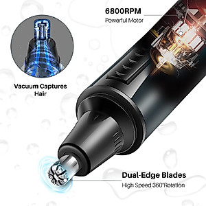 Nose Hair Trimmer Clipper - Upgrade Painless Nose Ear Eyebrow Trimmer for Men Women, Battery-Operated Dual Edge Blades Facial Trimmers with LED Light, Washable IPX7 Waterproof, Grey