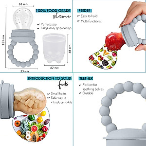O'doe 17-Pcs Silicone Baby Feeding Set – Baby Led Weaning Supplies With Suction Plates For Toddlers, Baby Plates and Bowls Set | Grey V2