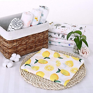 KODORIA Muslin Swaddle Square Blankets Baby Receiving Blanket Wrap Swaddle Towel for Girl Shower Gift - Lemon