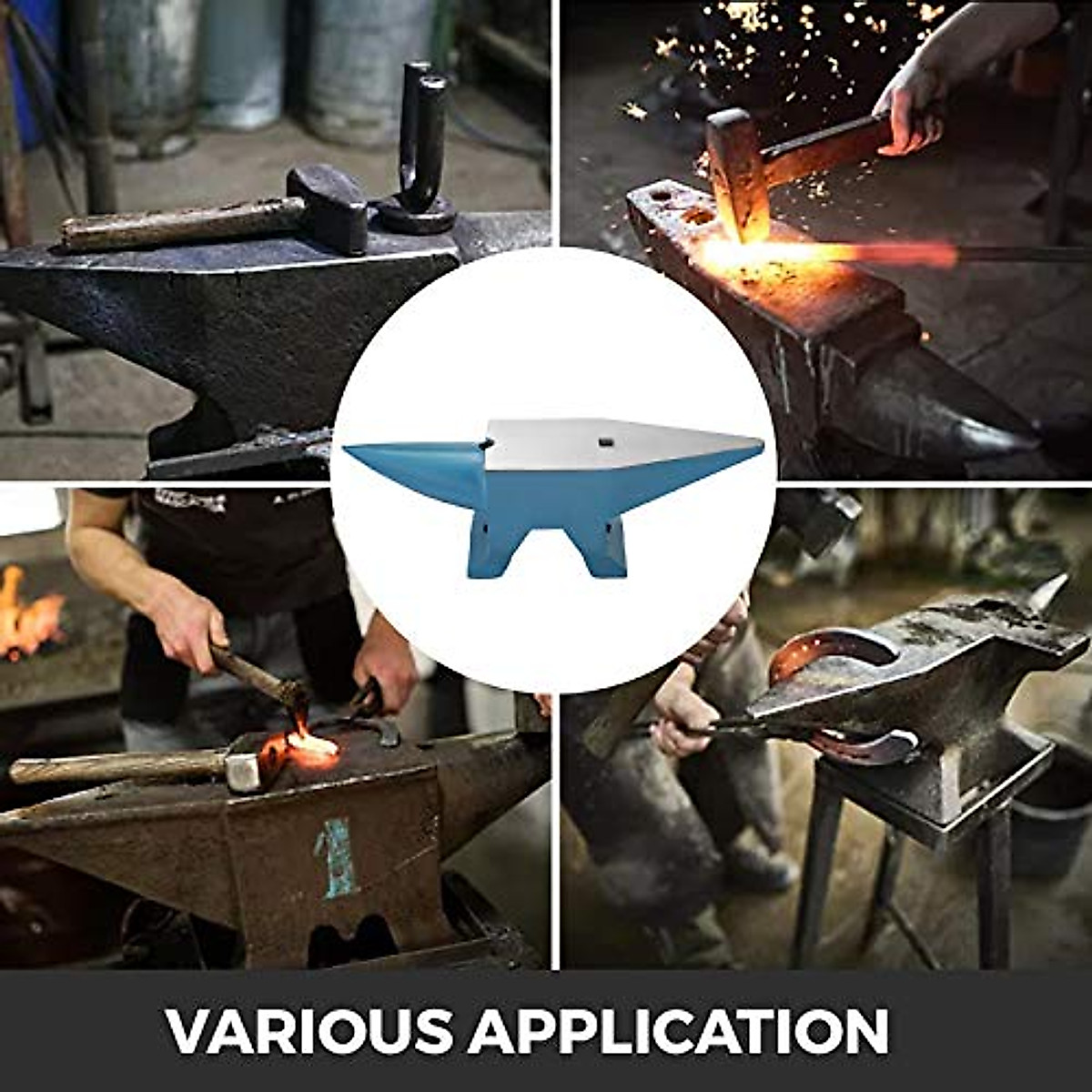 Happybuy Single Horn Anvil 110Lbs Cast Steel Anvil Blacksmith for Sale Forge Steel Tools W/Round and Square Hole and Equipment Anvil Rugged Blacksmith Jewelers Durable and Robust Metal Working Tool