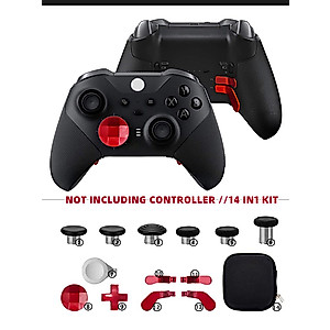 14IN1 Metal Alloy Thumbsticks Trigger D-Pads Button Set for XBOX One Elite Series 2 ( model 1797 ) Controller - RED