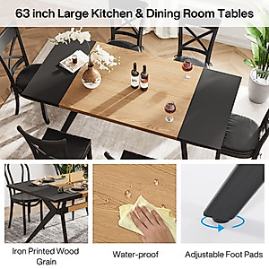 Tribesigns 63" Dining Table for 4-6 People, Modern Rectangular Kitchen Table Dinner Table, Large Dining Room Table with X-Shaped Iron Frame and Thickened Board