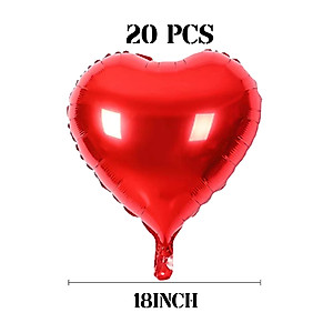 20 Pcs Red Heart Balloons 18 Inch Valentines Day Decoration Foil Heart shaped Balloons Helium Mylar Balloons Foil Balloon for Women Kids Birthday Wedding Proposal Bridal Bachelorette Party Decor
