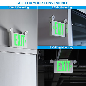 TORCHSTAR Green LED Exit Sign with Emergency Lights, UL 924, Emergency Exit Light with Battery Backup, Adjustable Heads, Fire Exit Sign with Lights, Double Face, AC 120/277V, Damp Location, Pack of 2