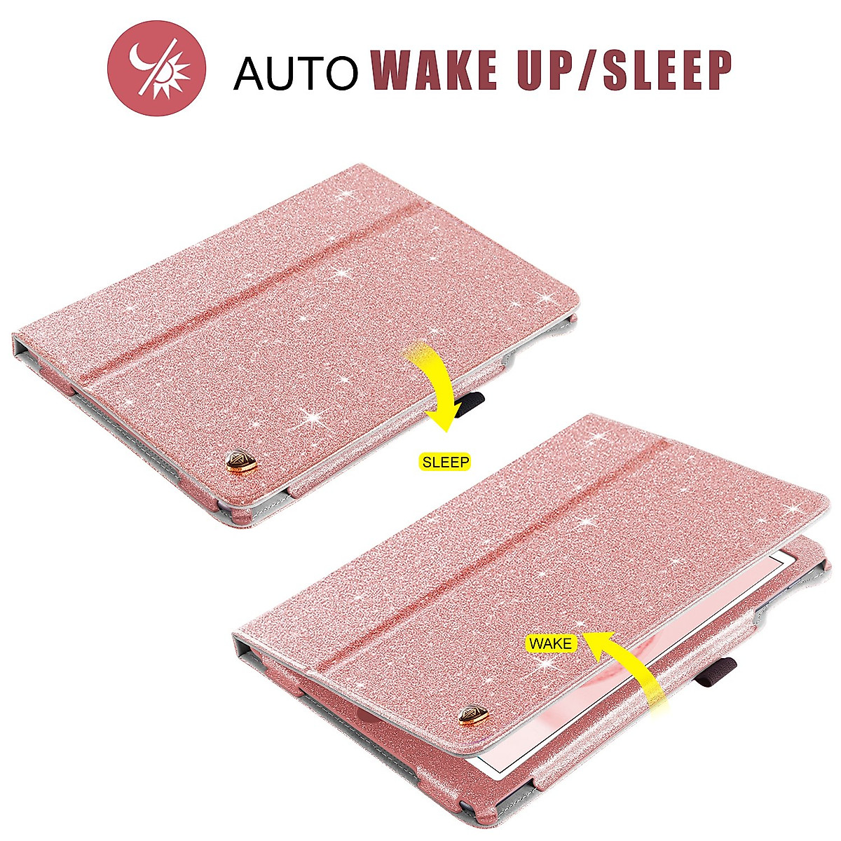 BENTOBEN for iPad Air 2 Case, iPad 6th Generation Case, iPad 5th Gen Case,Folio Folding Stand Auto Wake/Sleep with Pencil Holder Glitter PU Cover for iPad Air 2/Air 1, iPad 9.7 2018/2017,Rose Gold