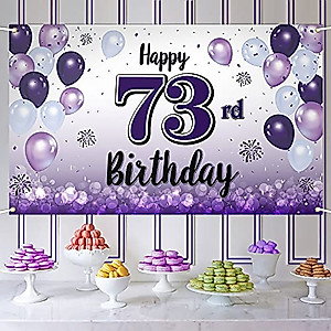 LASKYER Happy 73rd Birthday Purple Large Banner - Cheers to 73 Years Old Birthday Home Wall Photoprop Backdrop,73rd Birthday Party Decorations.