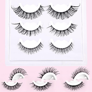 Self Adhesive Eyelashes 3 Styles False Lashes Natural Look Wispy Cat Eye Fake Eyelashes Reusable Adhesive Natural Lashes