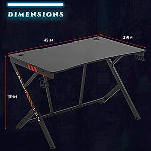 FDW Gaming Desk Gaming Table 45.2" W x 29" D PC Computer Desk Home Office Desk Table with Cup Holder Headphone Hook Gamer Workstation Game Table for Boys Girls.