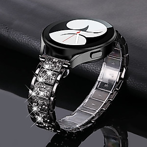 Mtozon Bling Women Bands Compatible with Samsung Galaxy Watch 7 6 5 4 40mm 44mm/Watch 3 41mm/Samsung Active 2 40mm 44mm/Watch4 Classic/Galaxy Watch 5 pro/Metal Dressy Wristbands, Black