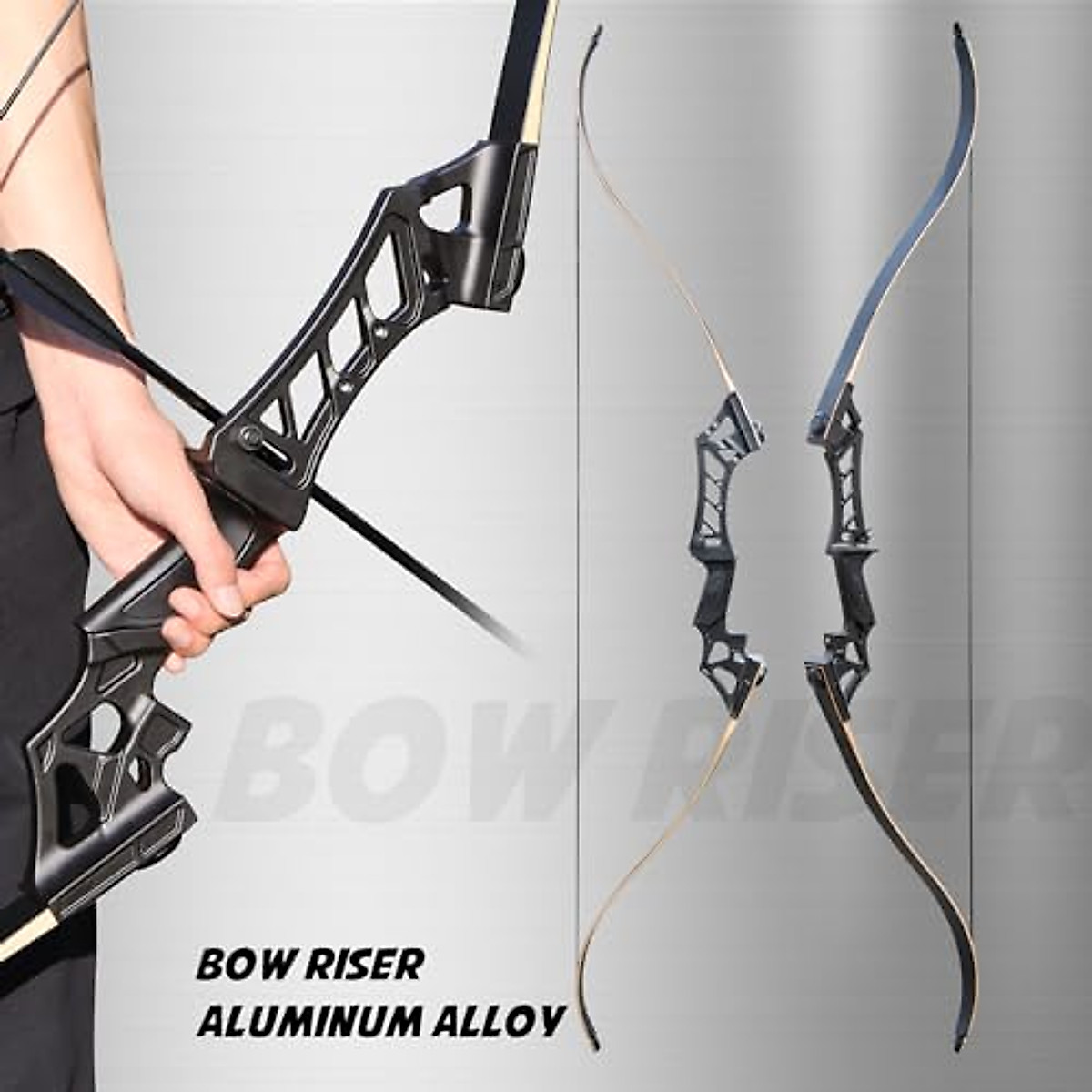 D&Q 58'' Recurve Archery Bow and Arrow Set for Adults Beginners, Black Hunter Aluminum Alloy Takedown Bow for Right Hand.(Black, 70lb)