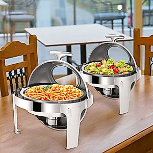 BriSunshine 6L Chafing Dish Buffet Set, Stainless Steel Chafing Dishes with Roll Top Lid, Buffet Servers and Warmers for Parties Catering Event