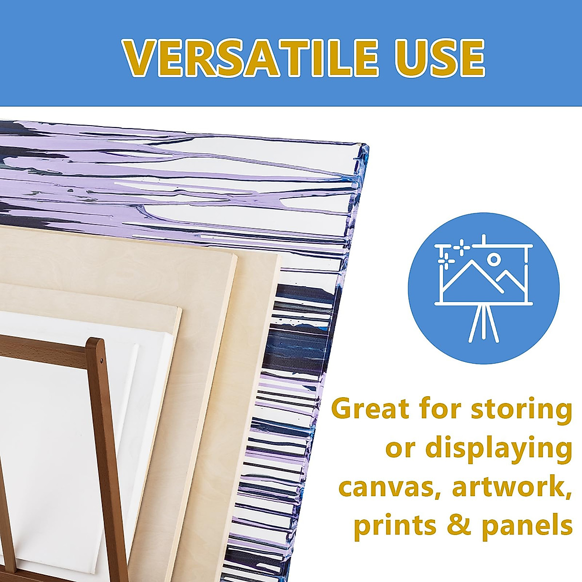 Falling in Art Large Wooden Print Rack, Art Drying and Display Rack with Rolling Casters, Storage Rack for Canvas, Prints, Panels, Posters, Shows and Art Exhibitions, Brown