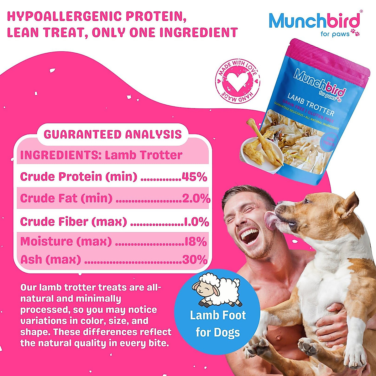 Lamb Trotter Dehydrated Dog Treats Glucosamine Lamb Treats for Dogs Chondroitin Hips and Joints Lean Hypoallergenic Protein Rawhide Free Safe Bones Alternative to Duck Feet Lamb Ears (12 to 16 Pieces)