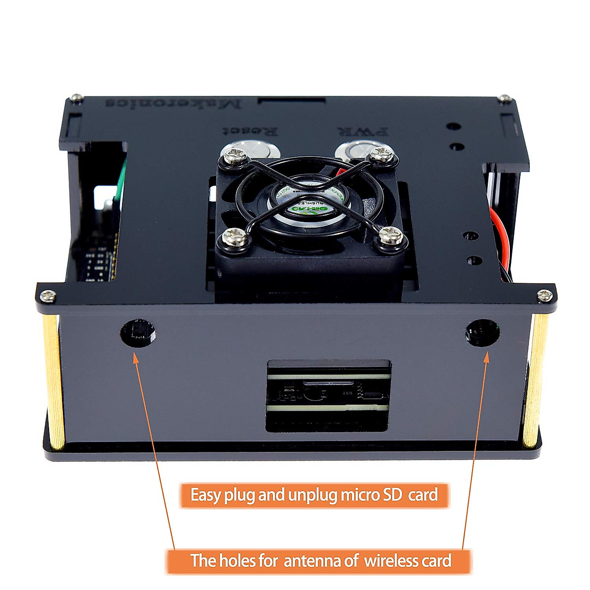 Makeronics Acrylic Case/Enclosure (Black) for Jetson Nano B01 and A02 with Camera Case | Power & Reset Control Switch | Cooling Fan | Assembly Instruction Included