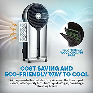 Newair Evaporative Cooler 470 CFM250 sq. ft. Freestanding Home Air Cooler 3 Fan Speeds 1.45 Gallon Water Tank, Silver Easy Glide Wheels Remote Control Included