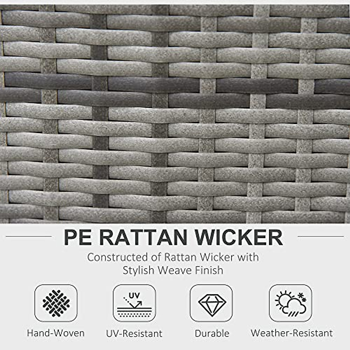 Outsunny 5PC Outdoor Patio Furniture Set Garden Sectional Rattan Wicker Sofa Set Cushioned Half-Moon Seat Deck w/Pillow, Gray