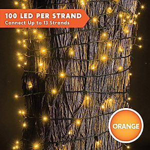 Joiedomi 100 LED Orange Halloween String Lights with 8 Modes 32.4FT Green Wire for Indoor Outdoor Holiday Décor Halloween Event Decoration, Tree, Eaves, Haunted House Theme Party
