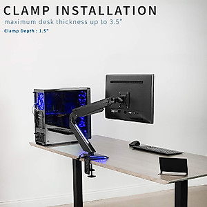 VIVO Premium Single 17 to 32 inch Gaming Pneumatic Monitor Arm Clamp-on Desk Mount Stand with Blue LED Lights, Max VESA 100x100, Black STAND-GM1BB