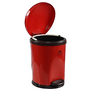Lesbin 2.6 Gallon Plastic Round Bathroom Step Trash Can with Soft Close Lid, Step Trash Bin with Removable Inner Bucket, Red