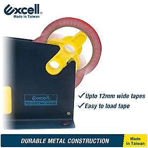 Excell EZ-Cut Tape Bag Sealer with Trimmer Blade: Fits 12 mm Tape, Ideal for Sealing Candy, Bread, and Meat. Easy to Cut and Trim Bags. Durable, Table-mountable. Includes Sealer and Tape roll.