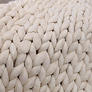 EASTSURE Chunky Knit Blanket Bulky Throw Merino Wool Hand Made Bed Sofa Throw Super Large,Beige,40"x40"