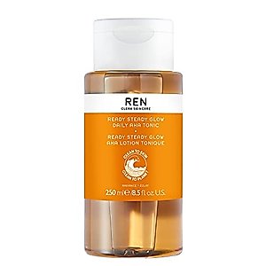 REN Clean Skincare Glow Tonic - Daily Facial Brightening - Exfoliate, Hydrate & Even Skin Tone with Resurfacing AHAs & BHAs - Cruelty Free & Vegan Pore Reducing Toner, 8.5 Fl Oz