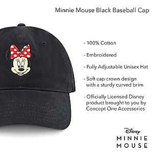 Disney Minnie Mouse Dad Hat, Cotton Adjustable Baseball Cap with Curved Brim, Black, One Size