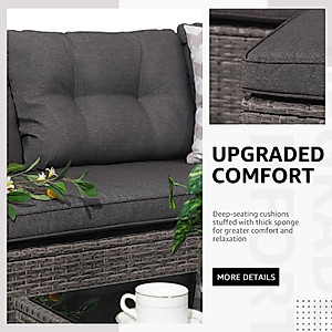 OC Orange-Casual 3-Piece Patio Furniture Set, All-Weather Outdoor Sectional Sofa Set, Wicker Loveseat Lounge Couch with Glass Coffee Table for Deck Balcony, Gradient Grey Rattan, Dark Grey Cushion